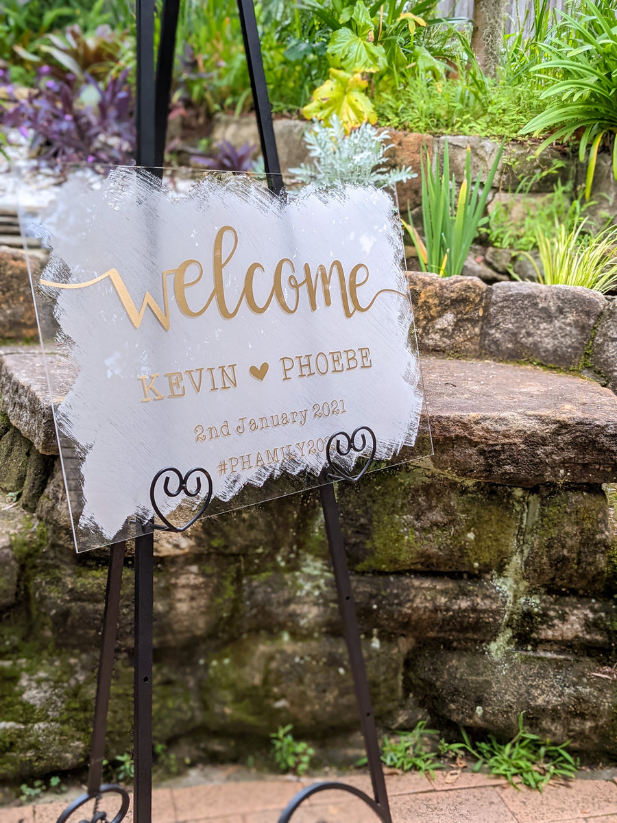 Acrylic Wedding Welcome Sign with Painted Background - Personalised ...